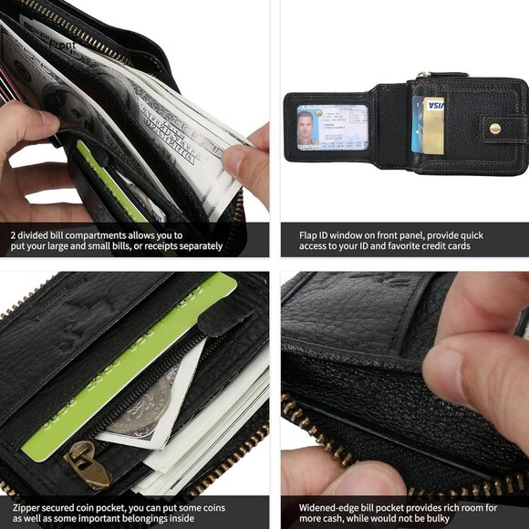 Bags | Men Rfid Blocking Leather Bifold Wallets For Men Flap Id Window ...